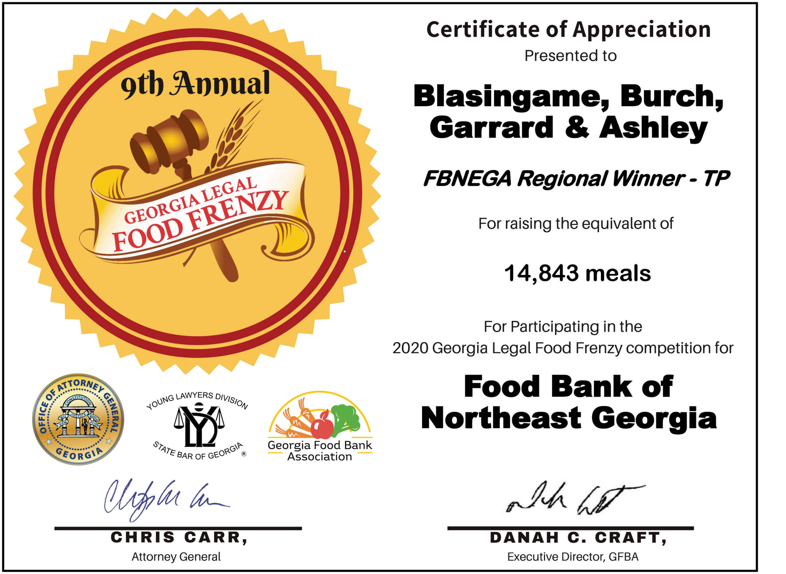 BBGA Named Regional Winner in Legal Food Frenzy - Blasingame, Burch ...